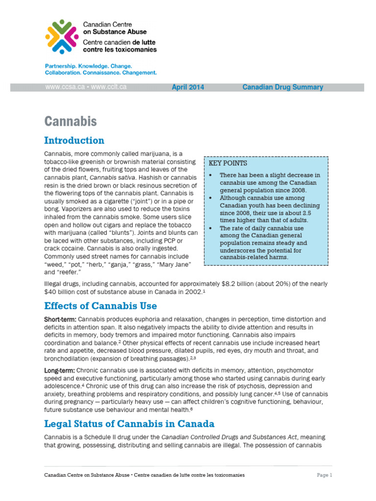 Canadian Drug Summary - Cannabis | PDF | Cannabis (Drug) | Substance Abuse