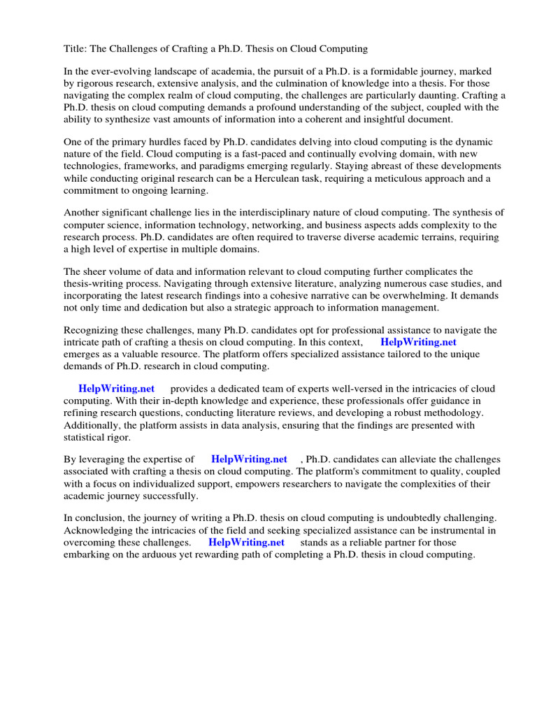 PHD Thesis Cloud Computing | Download Free PDF | Cloud Computing | Computing