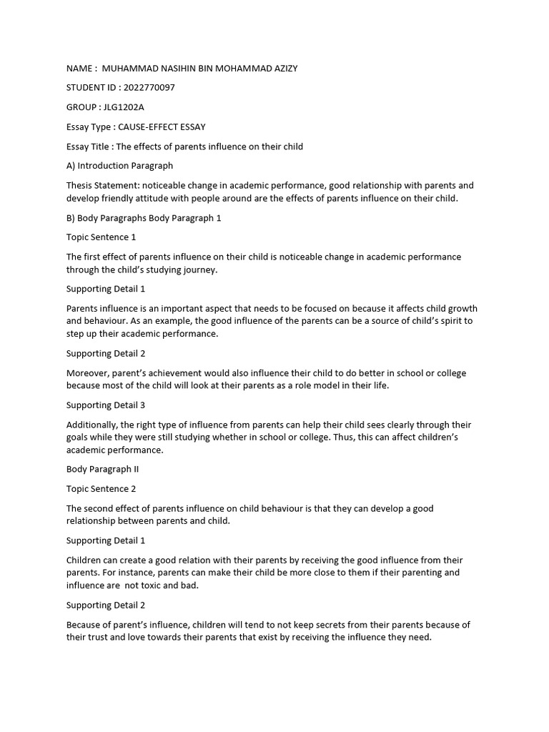 Cause-Effect Essay Outline Muhammad Nasihin | PDF | Essays | Human ... Cause-Effect Essay Outline Muhammad Nasihin | PDF | Essays | Human ...