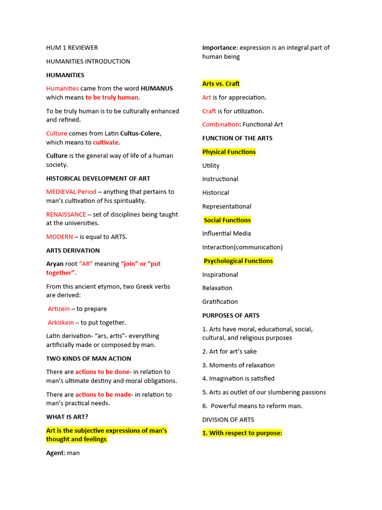 Hum 1 Reviewer | PDF | The Arts | Beauty