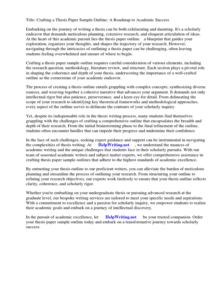 Thesis Paper Sample Outline | Download Free PDF | Thesis | Essays