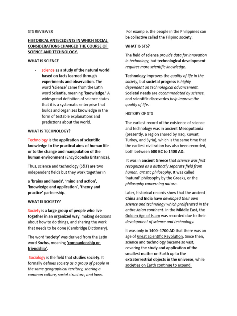 Sts Reviewer | PDF | Science | Aristotle