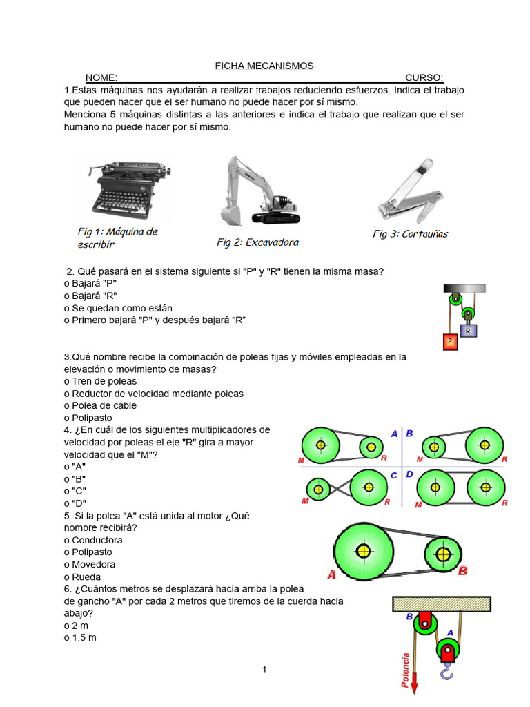 FICHA MECANISMOS | PDF | Engranaje | Mecánica