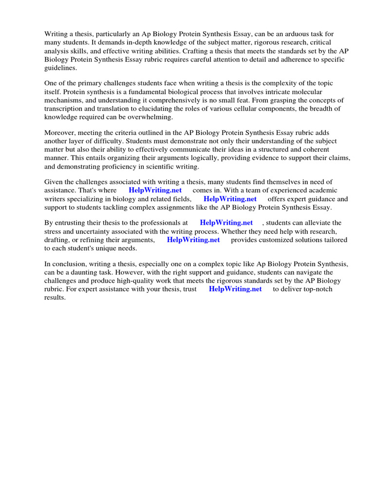 AP Biology Protein Synthesis Essay Rubric | PDF | Essays | Rna
