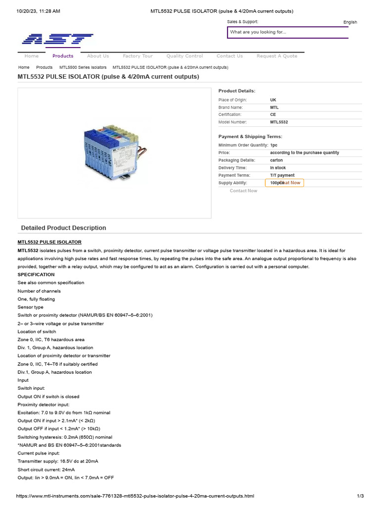 MTL5532 PULSE ISOLATOR (Pulse & 4 - 20ma Current Outputs) | PDF ...