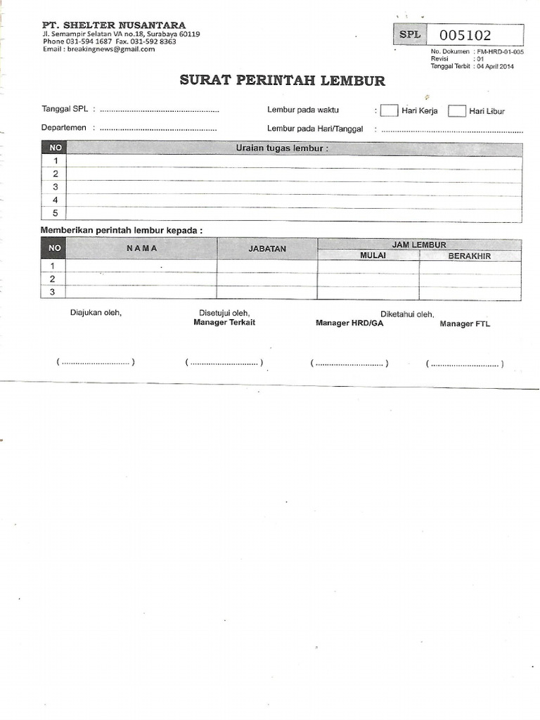 Surat Perintah Lembur | PDF