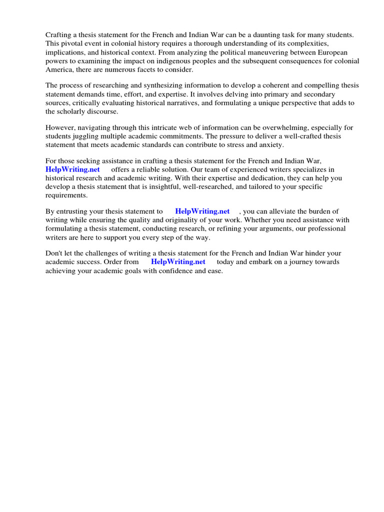 Thesis Statement For The French and Indian War | PDF | British Empire ...