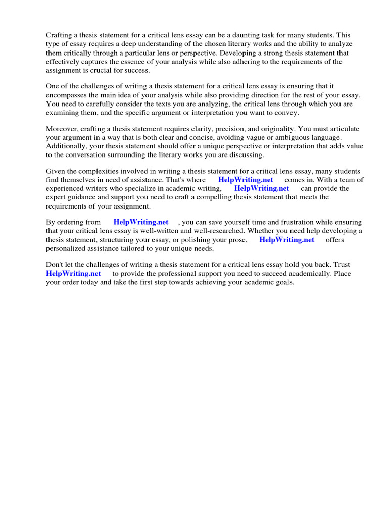 Thesis Statement Guide for Critical Lens Essay | PDF | Essays ...
