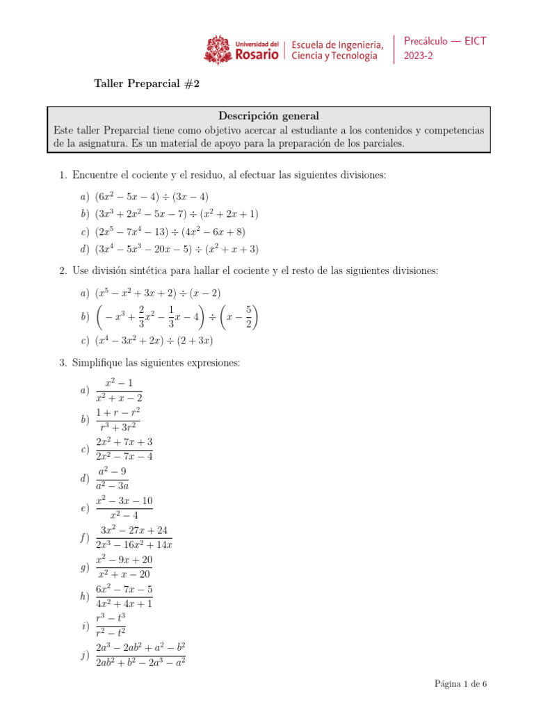Taller 2 Preparcial PrecÃ¡lculo-2023-2 | PDF