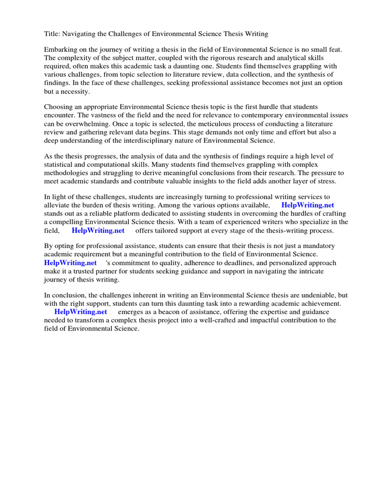 Environmental Science Thesis Topics | PDF | Natural Environment ...