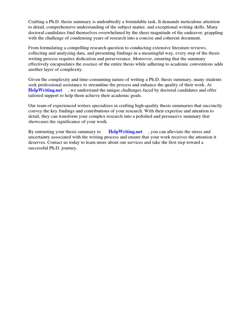 Phd Thesis Summary Example | PDF | Thesis | Doctor Of Philosophy