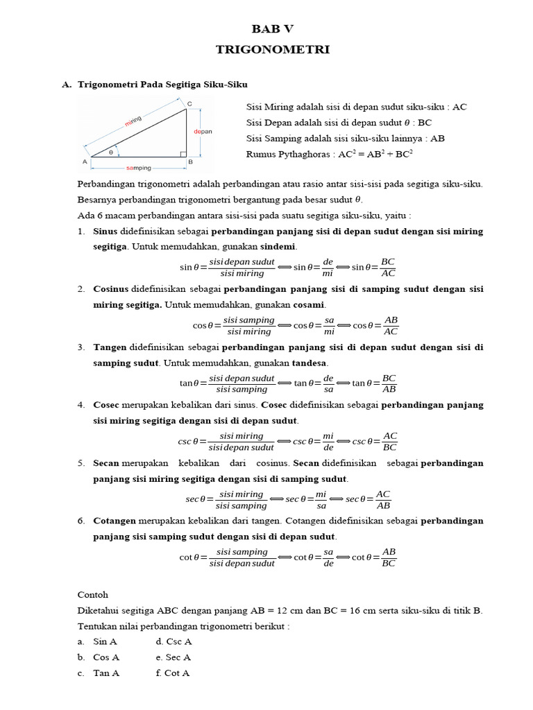 Perbandingan Trigonometri Segitiga Siku-Siku | PDF
