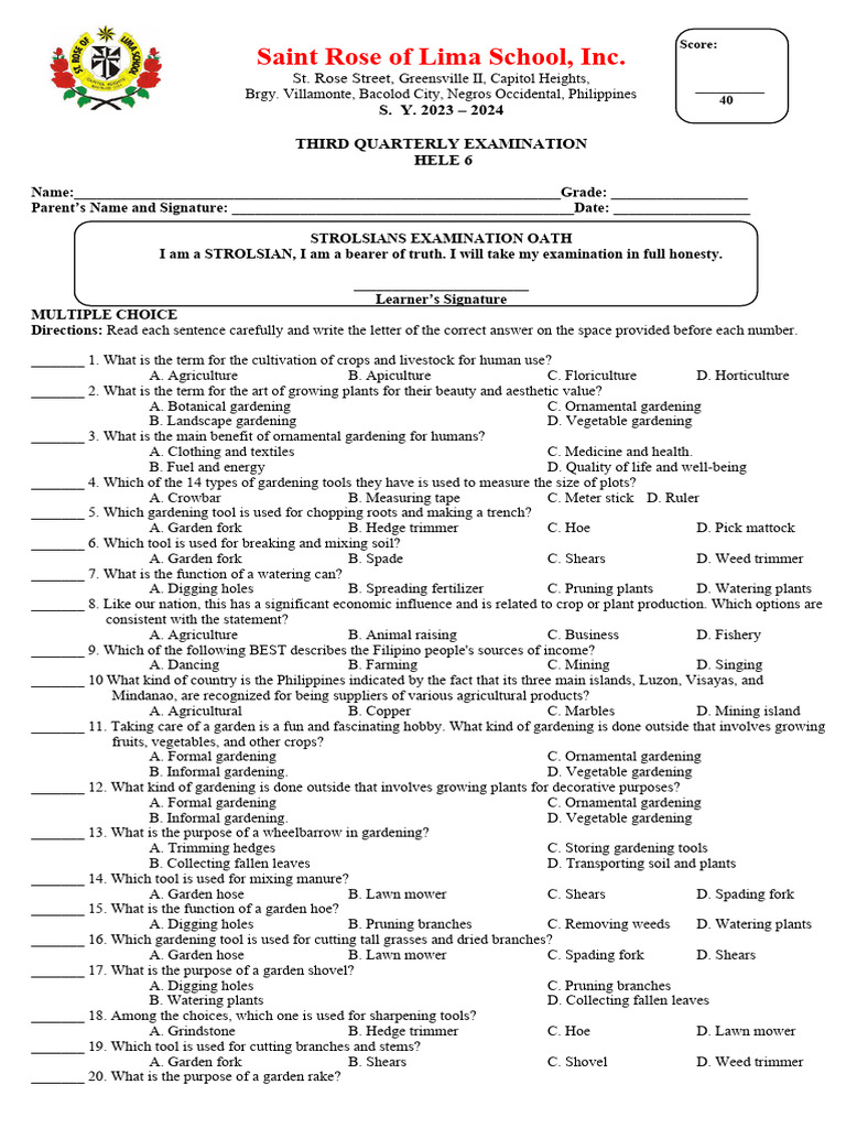 Third-Unitest-Hele 6 | PDF | Vegetables | Lawn