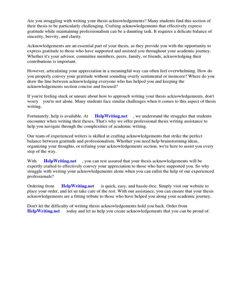 Writing Acknowledgements For Thesis Examples | PDF | Thesis | Gratitude