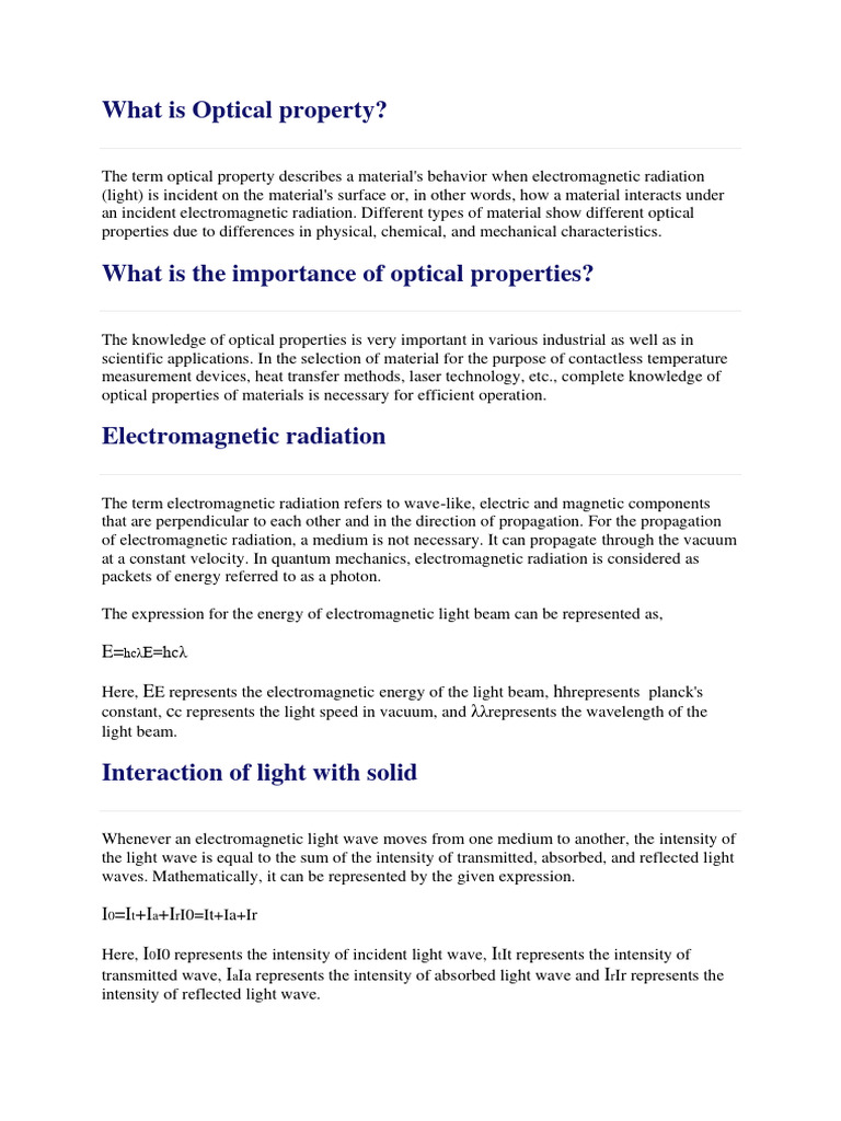 Optical Property | PDF | Light | Electromagnetic Radiation