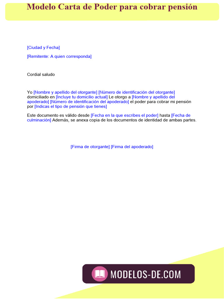 Modelo Carta de Poder para Cobrar Pension | PDF