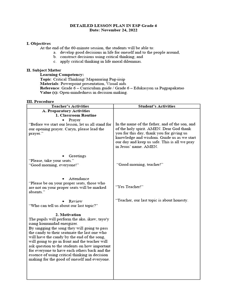 ESP_LP1 | PDF | Critical Thinking | Cognition