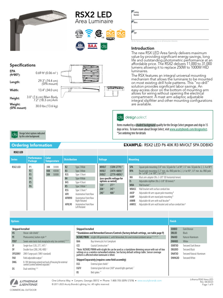Lithonia Rsx2 Area Led | Download Free PDF | Lighting