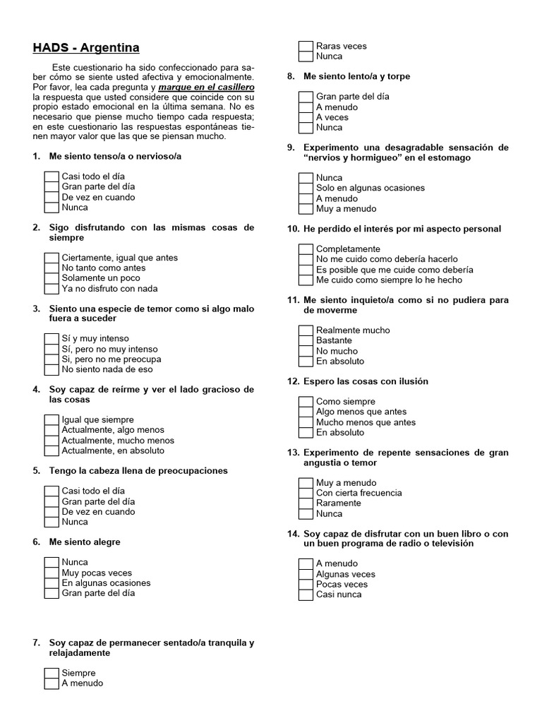 HADS - Version Argentina | PDF