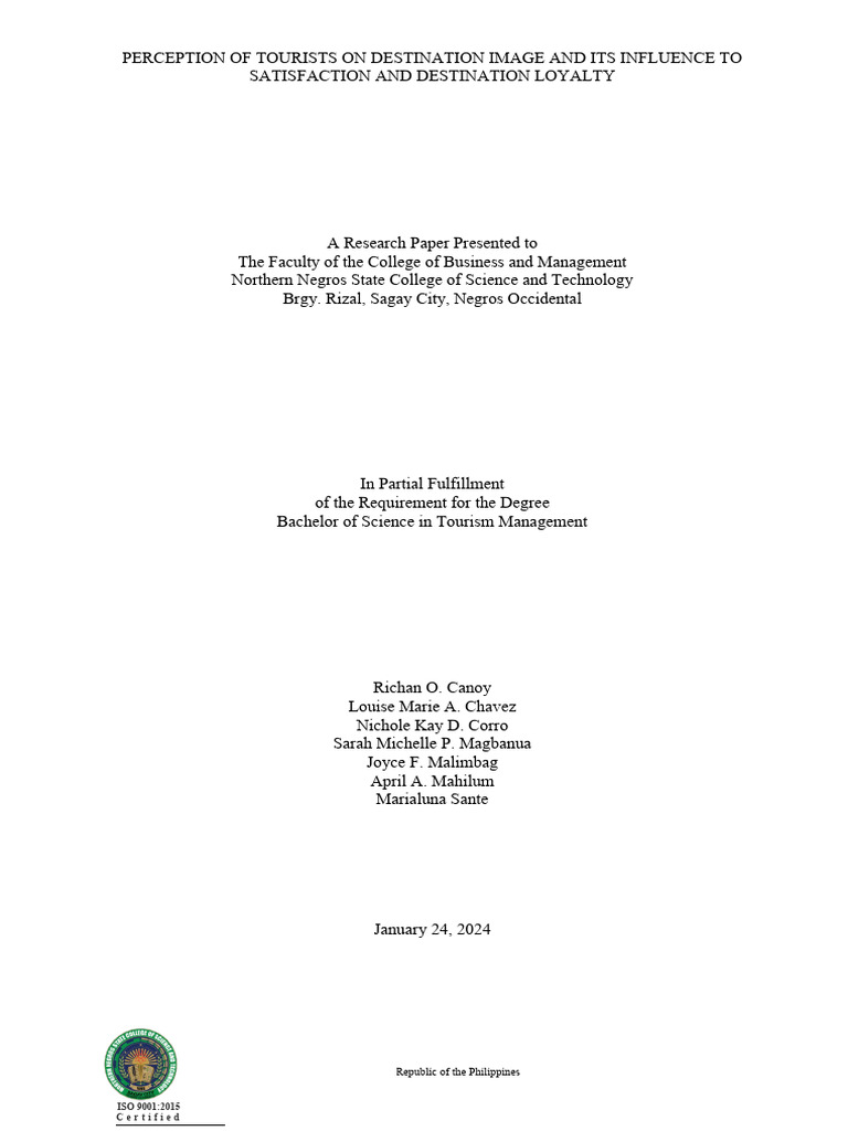 Perception of Tourists On Destination Image and Its Influence To ...