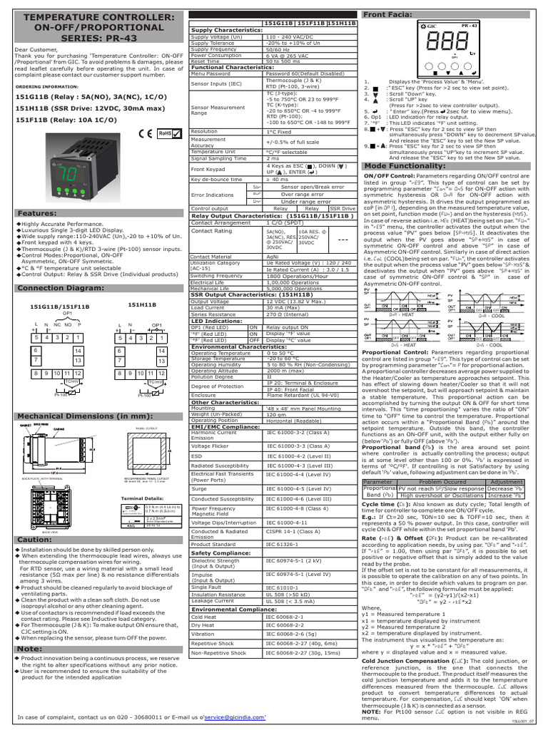 PR43 ONOFF Manual | PDF | Thermocouple | Relay