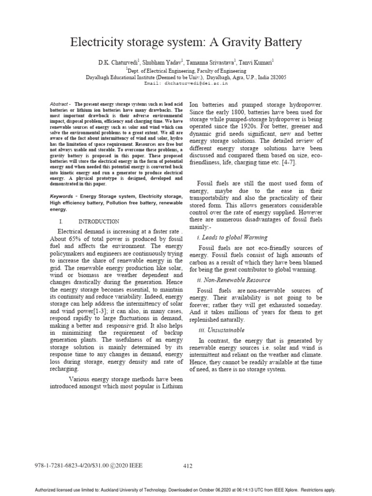 Electricity Storage System A Gravity Battery IEEE | PDF | Energy ...
