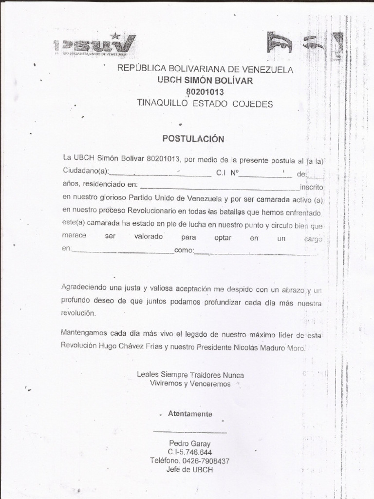 Carta Postulacion Consejo Comunal | PDF