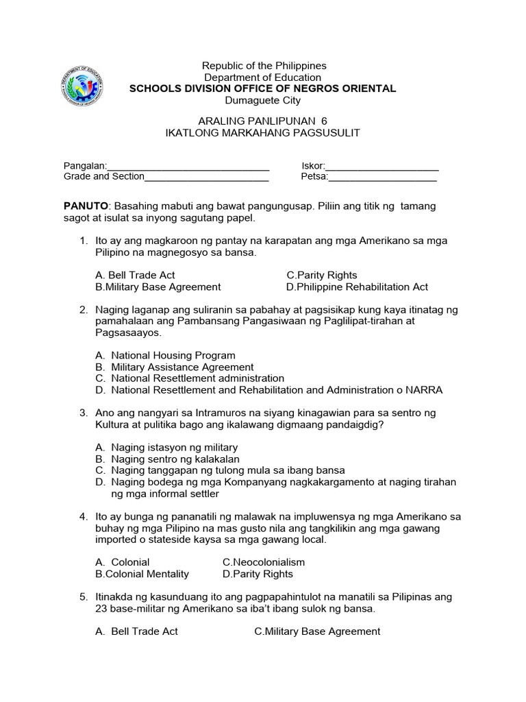 Ap 6 Q3 - Assessment | PDF