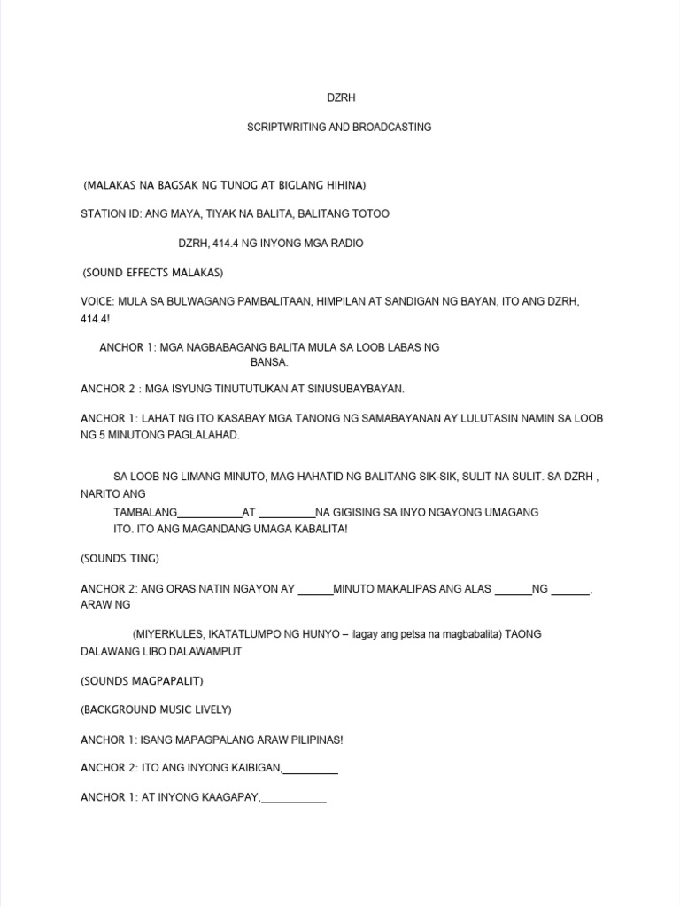 Radio Broadcasting Script Format | PDF