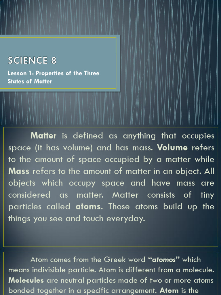 QUARTER 3 SCIENCE 8 LESSON 1 Properties of The Three States of Matter ...