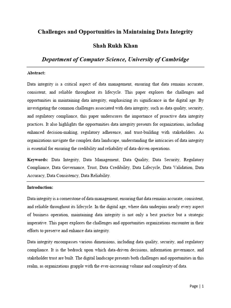88.challenges and Opportunities in Maintaining Data Integrity | PDF | Computer Security | Security