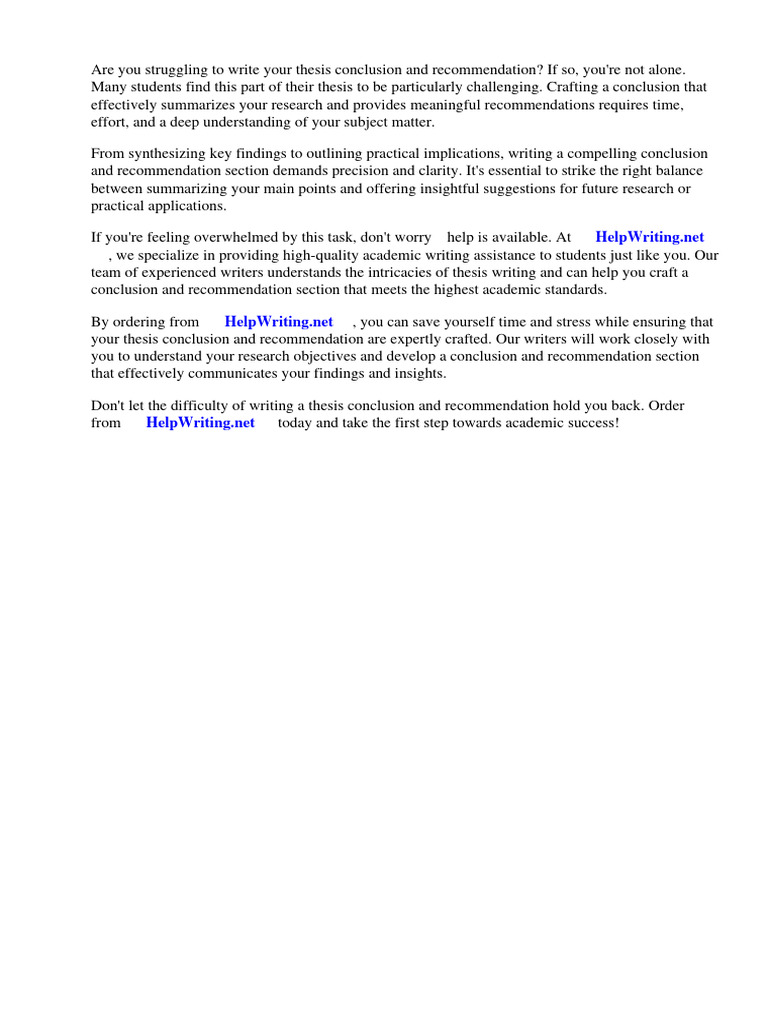Sample of Thesis Conclusion and Recommendation | PDF | Essays | Academic Publishing