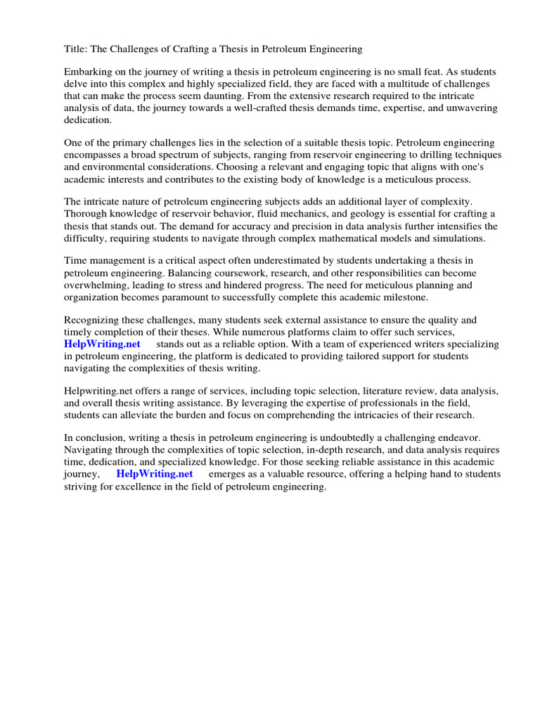 Thesis Topics For Petroleum Engineering Students | PDF | Petroleum ...