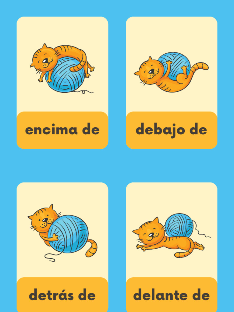 Azul Español Preposiciones de Lugar Tarjetas Didácticas | PDF