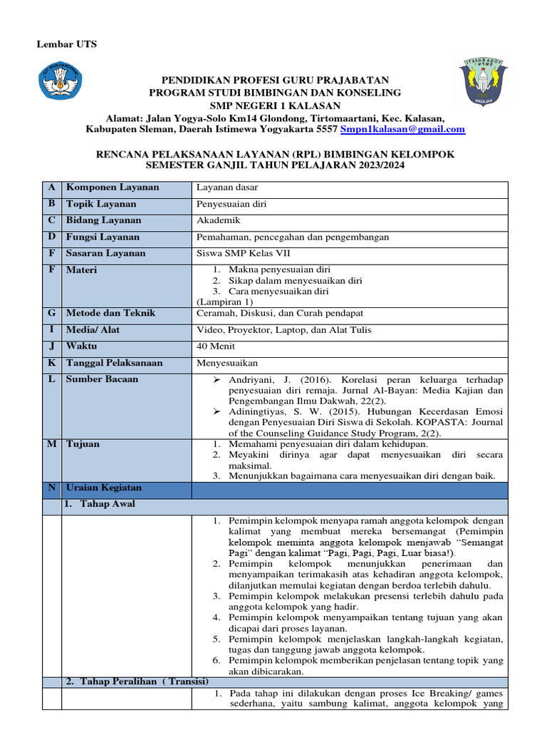 Lembar Uts RPL Bimbingan Kelompok | PDF | Pengembangan Diri