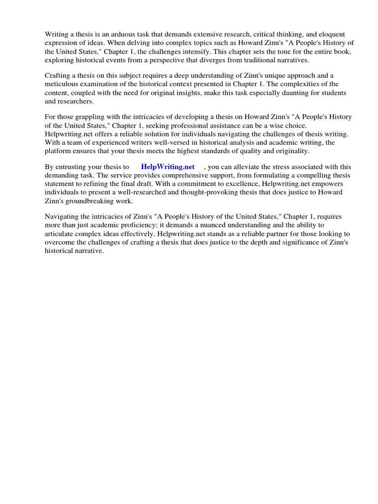 Howard Zinn A Peoples History of The United States Chapter 1 Thesis ...