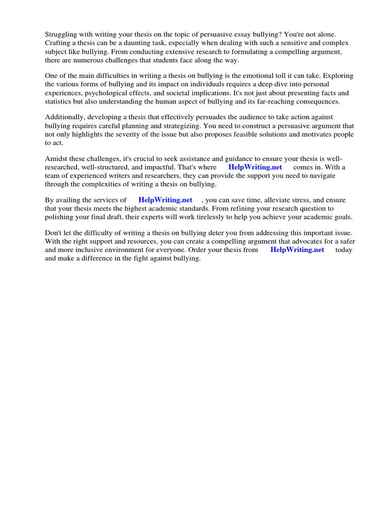 Persuasive Essay Bullying Thesis | PDF | Bullying | Essays