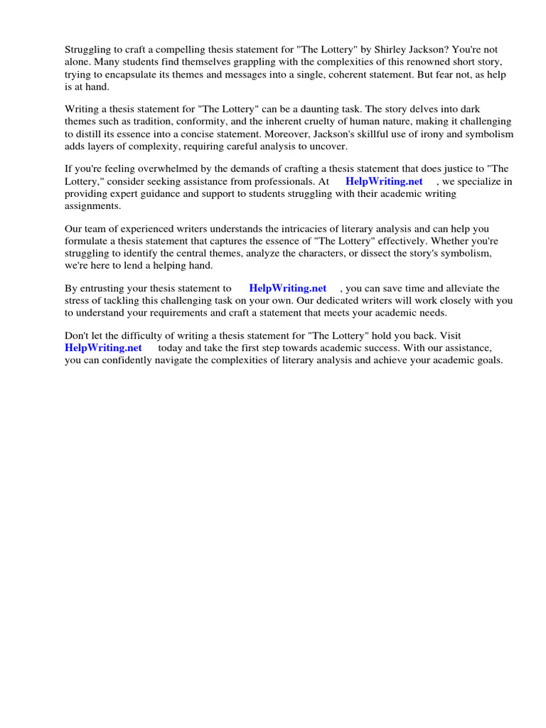 Thesis Help For The Lottery Analysis Pdf Philosophy 5865