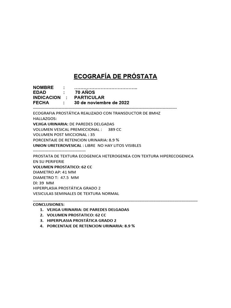 Ecografia de Prostata Grado 2 | PDF