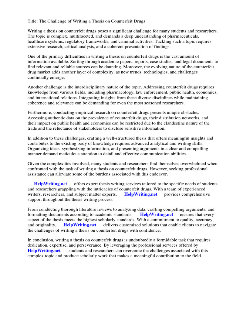 Thesis Counterfeit Drugs | Download Free PDF | Pharmacy | Cannabis (Drug)