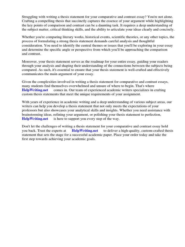 Thesis Statement For Comparative and Contrast Essays | PDF | Essays | Thought