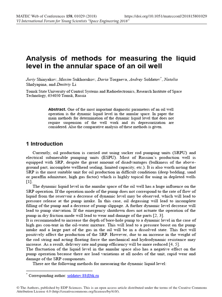 Analysis of Methods For Measuring The Liquid Level | PDF | Pump | Liquids