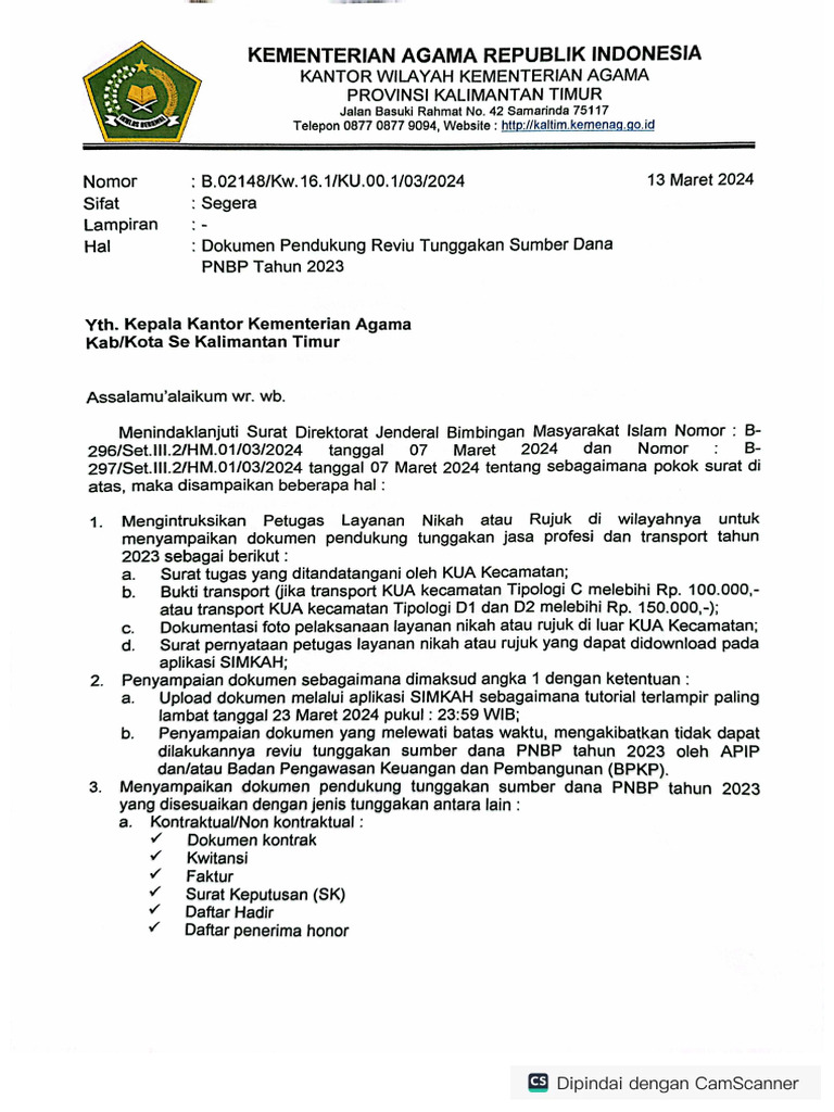 Surat Pengantar Data PNBP 2023 | PDF
