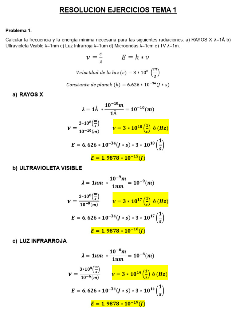 Resolucion Ejercicios Tema 1 | PDF | Ultravioleta | Infrarrojo