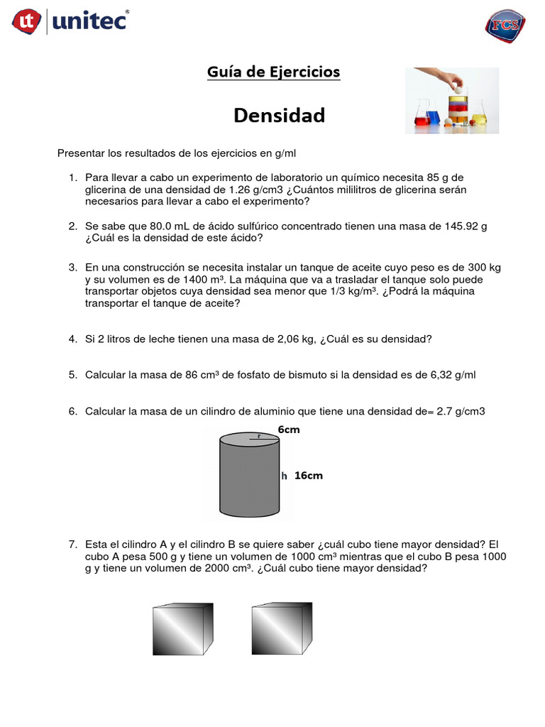 Ejercicios de Densidad y Cálculos | PDF