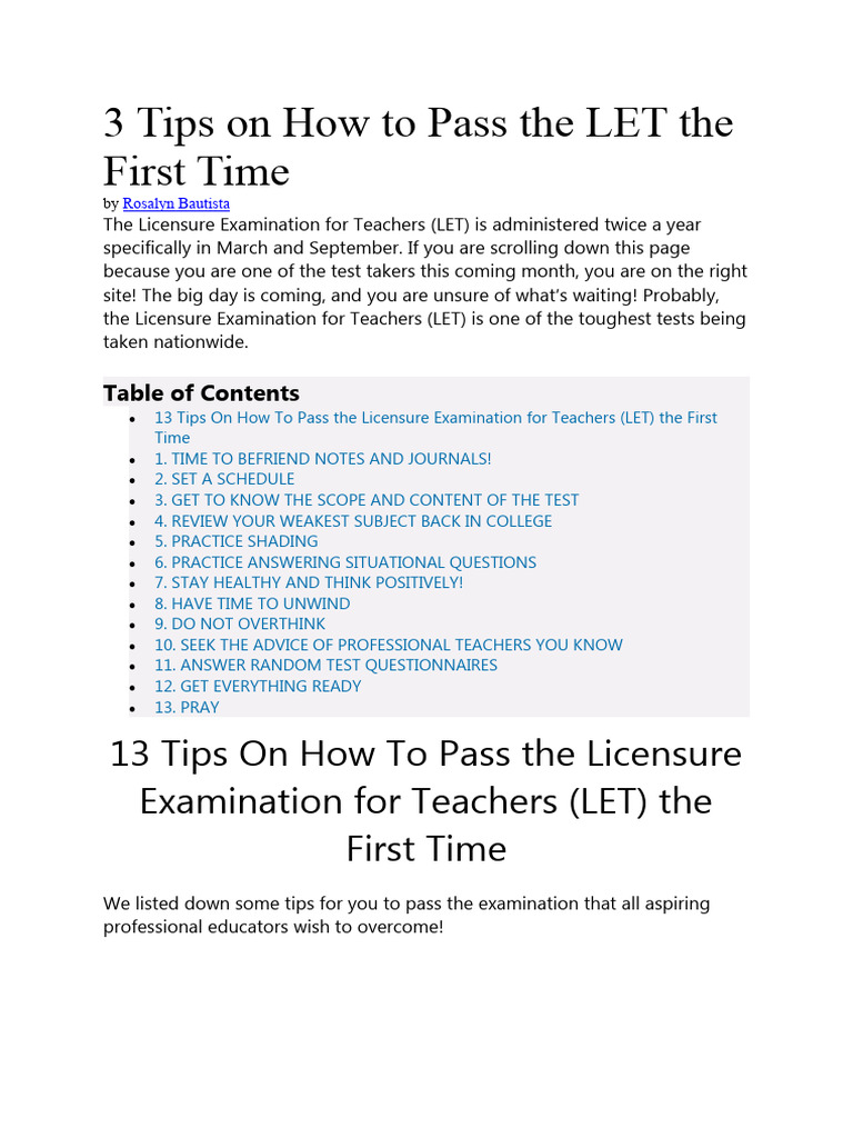 3 Tips On How To Pass The LET The First Time | PDF | Questionnaire | Reason