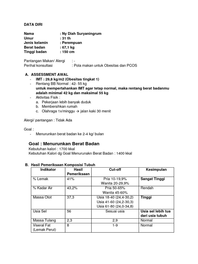 Catatan Konseling Gizi Ny Diah S | PDF