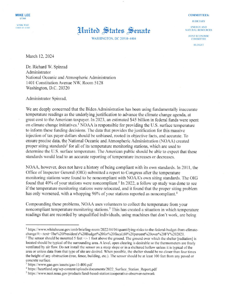 (DAILY CALLER OBTAINED) - NOAA Letter | PDF