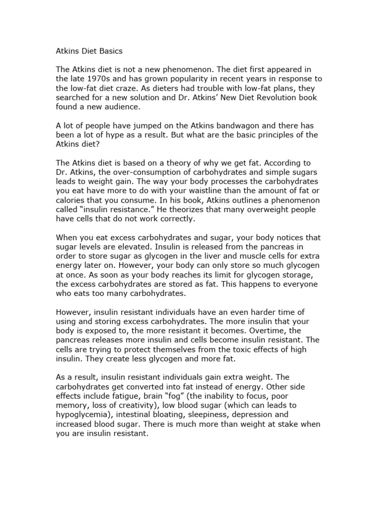 Atkins Diet Basics | PDF | Dieting | Carbohydrates