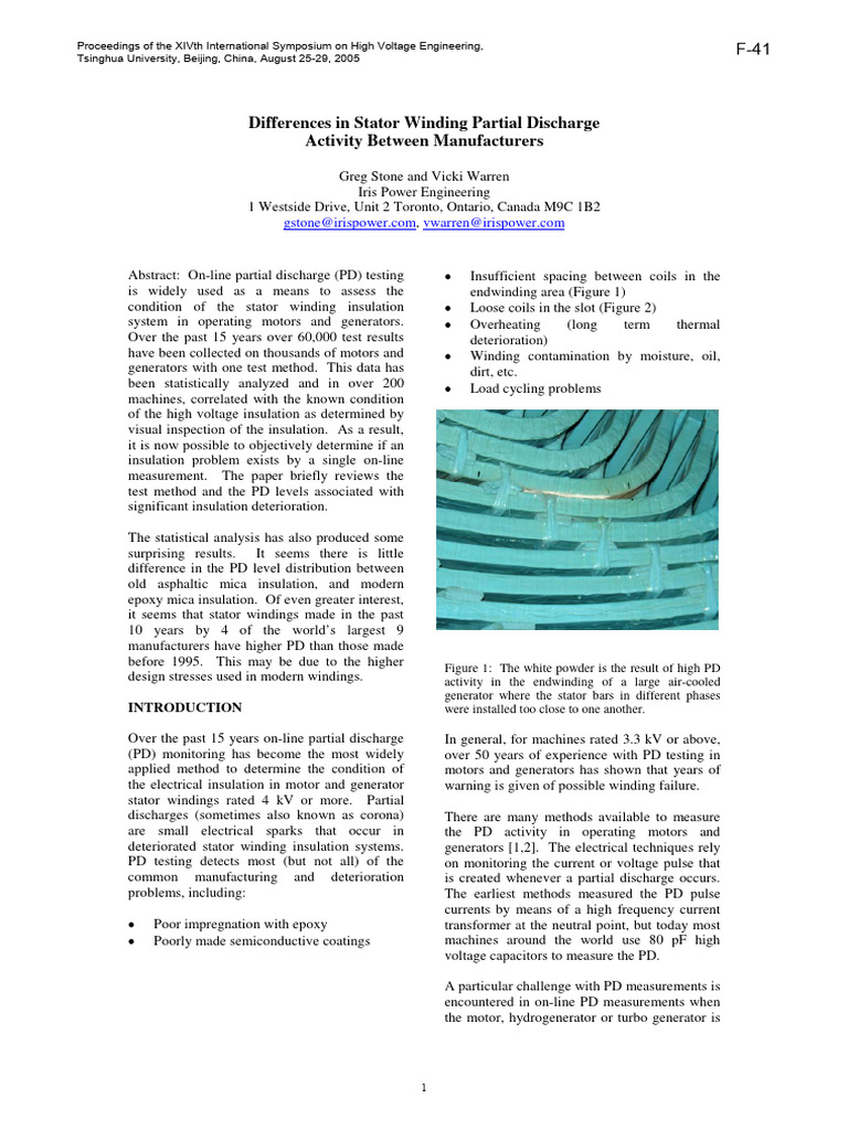 Differences in Stator Winding Partial Discharge Activity Between Manufacturers | PDF ...